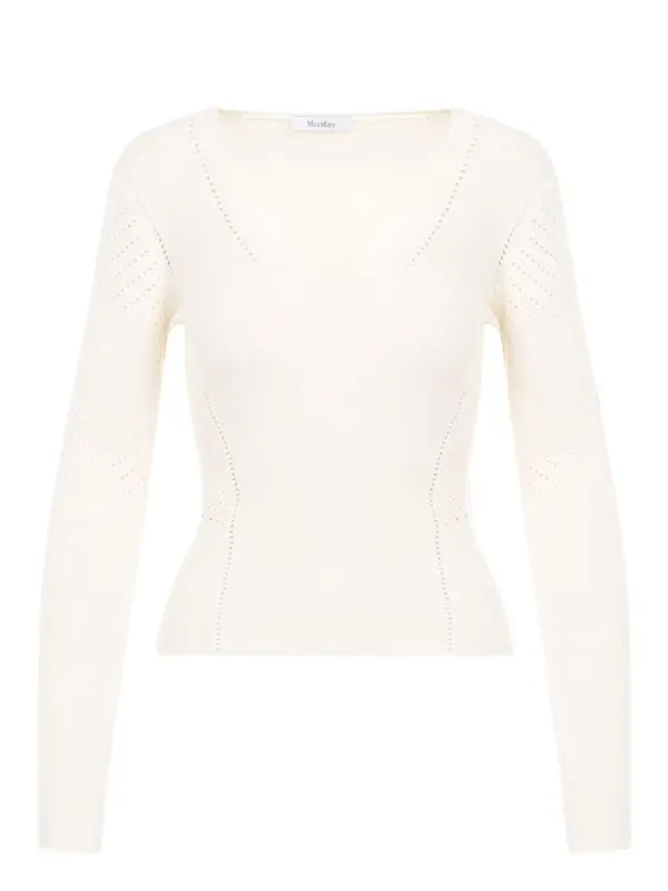 Max Mara V-neck Long-sleeve Top With Hollow Detailing - White