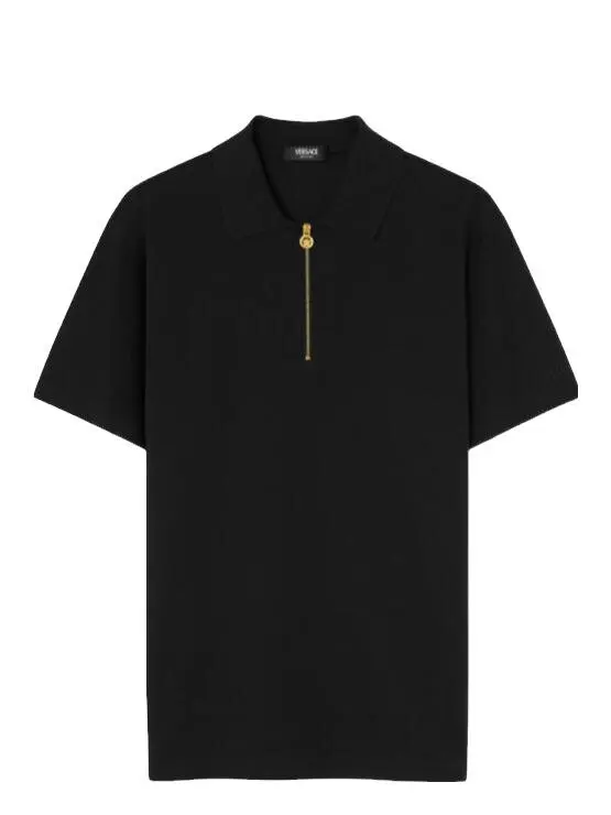 Versace 1/4 Zipped Short-sleeved Polo Shirt - Black