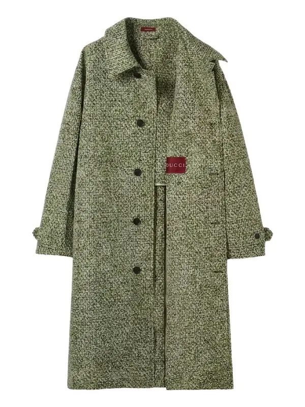 Gucci Bonded Poplin Coat With Allover Moss Bouclé Print - Dark Green