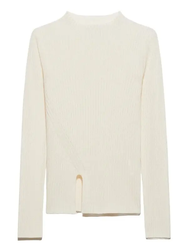 MAXCO. Max&co. Slim-fit Ribbed Jumper With High Neck And Slit Detail - Ecru