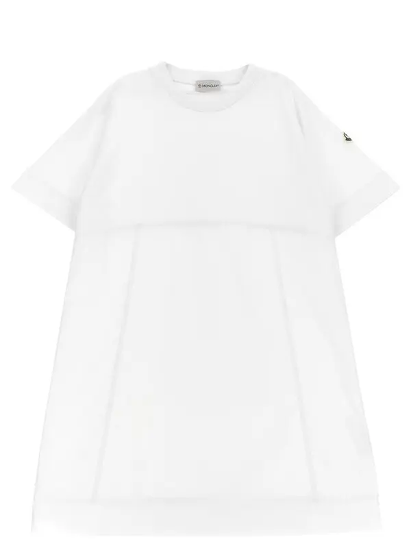 Moncler Cotton Dress With Crewneck And Short Sleeves - White