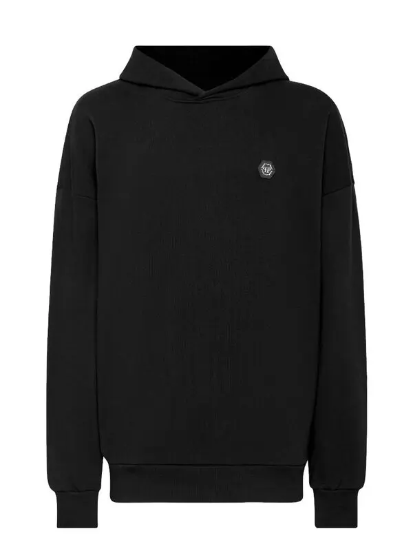 Philipp Plein Long-sleeved Hoodie With Graphic Print And Logo Detail - Black