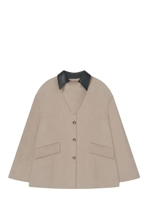 Nanushka Recycled Leather Collar Button-front Jacket - Stone/black
