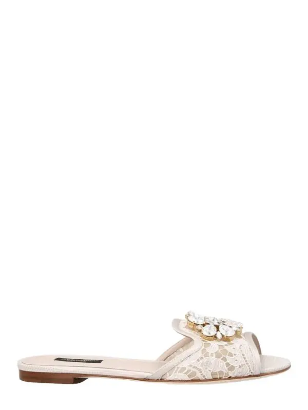 Dolce & Gabbana Bianca Lace Embellished Sandals - Nude