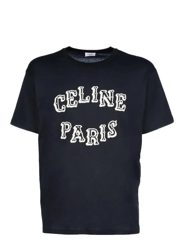 Celine Loose Embroidered T-shirt In Cotton Jersey - Black