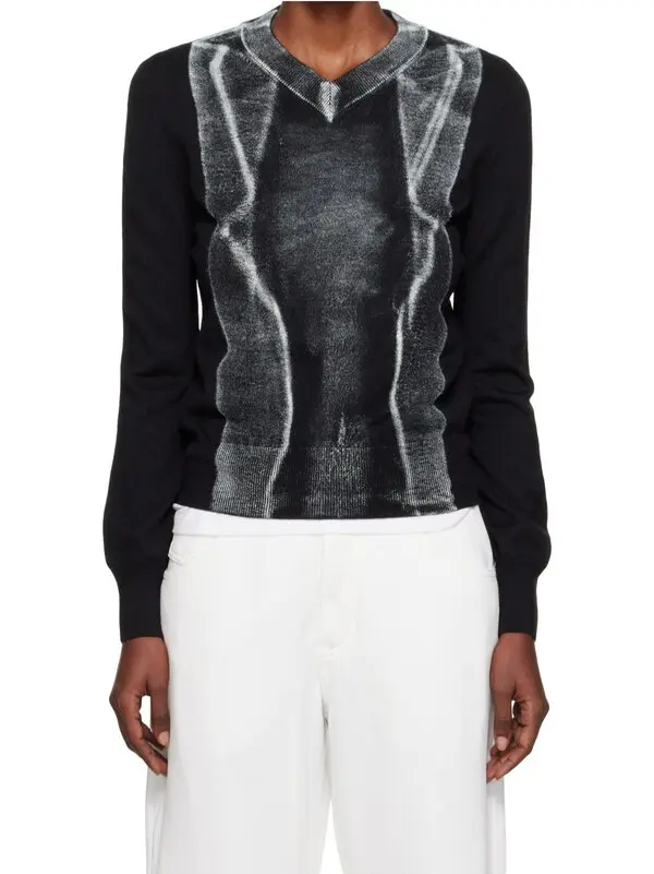 MAISON MARGIELA V-neck Graphic Print Sweater - Black