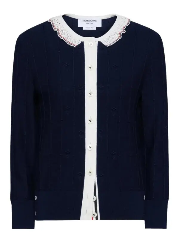 Thom Browne Bobble Stitch Lace-trim Cardigan - Navy Blue