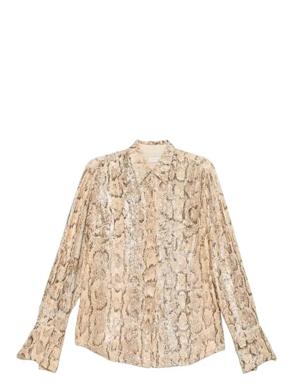 Dries Van Noten Long Sleeve Animal Print Shirt - Light Beige