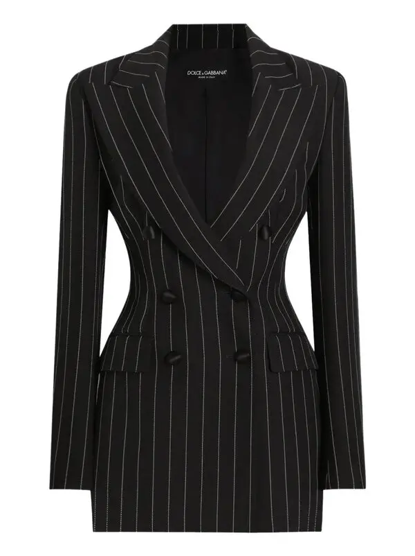 Dolce & Gabbana Double Breasted Pinstripe Jacket - Black