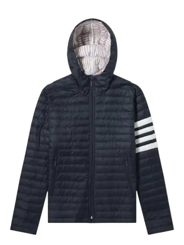 Thom Browne 4-bar Stripe Hooded Down Jacket - Navy Blue