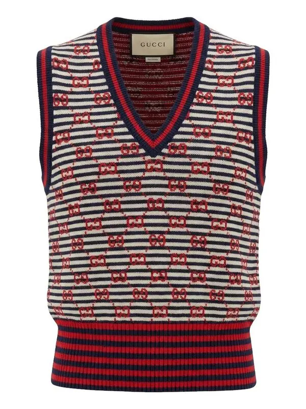 Gucci Gg Supreme Embroidery Wool Vest - Multicolor