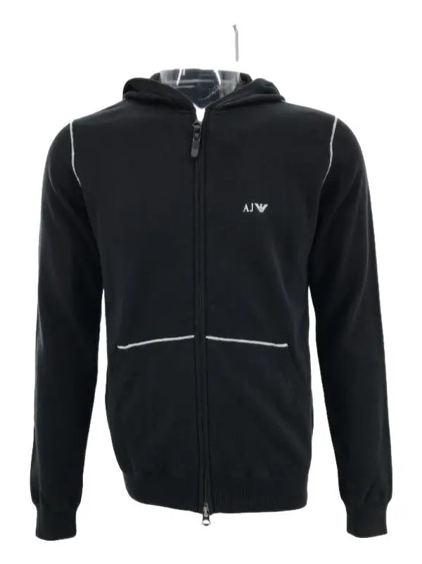 Emporio Armani Hooded Long-sleeved Knitted Jacket - Black