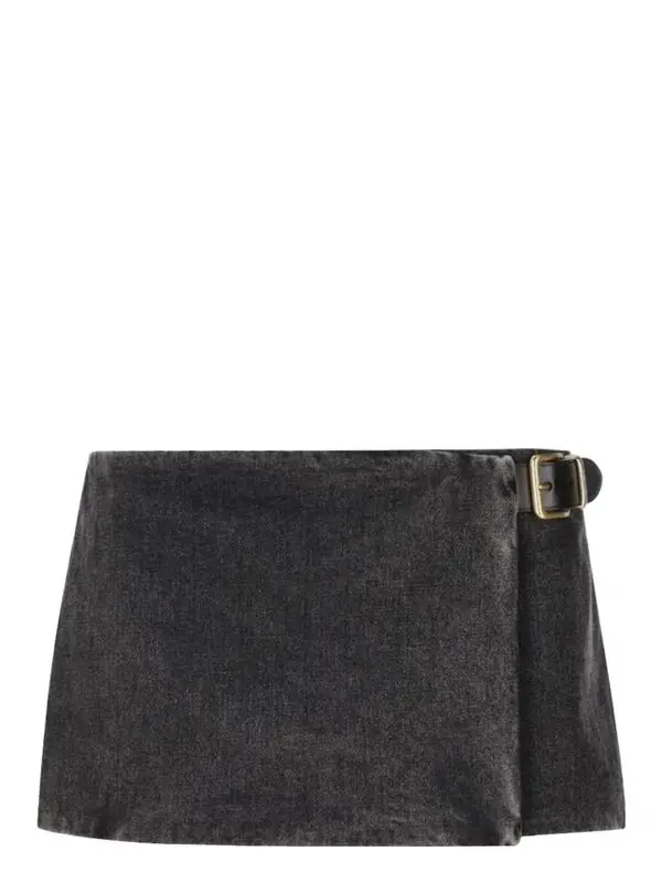 Miu Miu Wrapped Mini Skirt With Logo Detail - Black