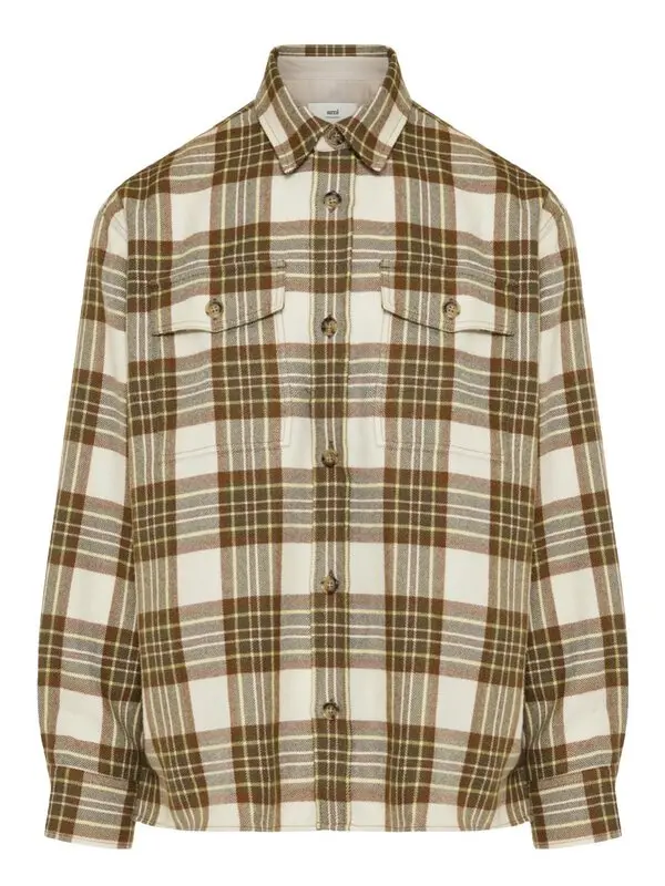 AMI Paris Checked Long-sleeved Shirt - Gray
