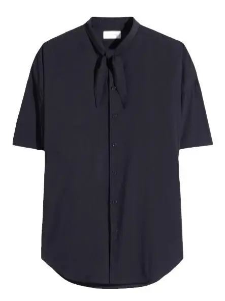 LEMAIRE Short Sleeve Shirt With Integrated Scarf - Squid Ink