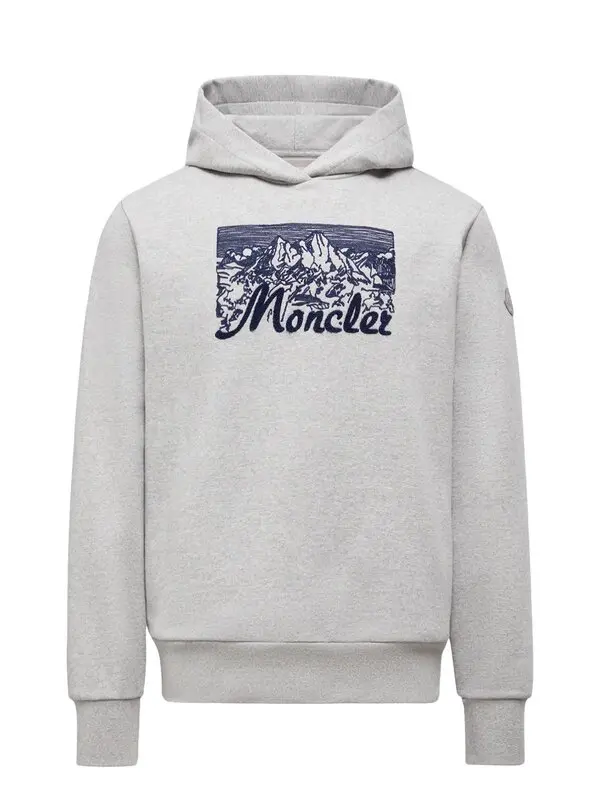 Moncler Embroidered Mountain Logo Cotton Hoodie - Grey