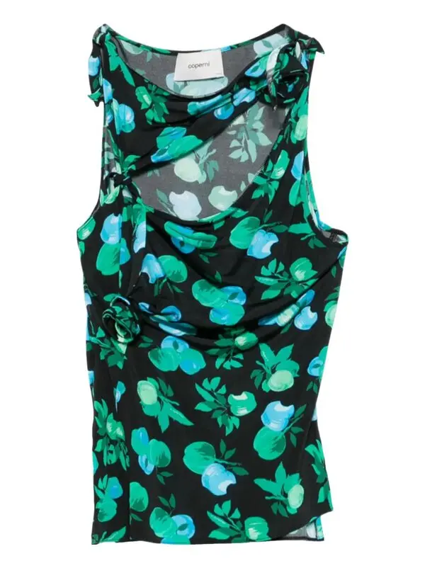 Coperni Floral Asymmetrical Top - Green
