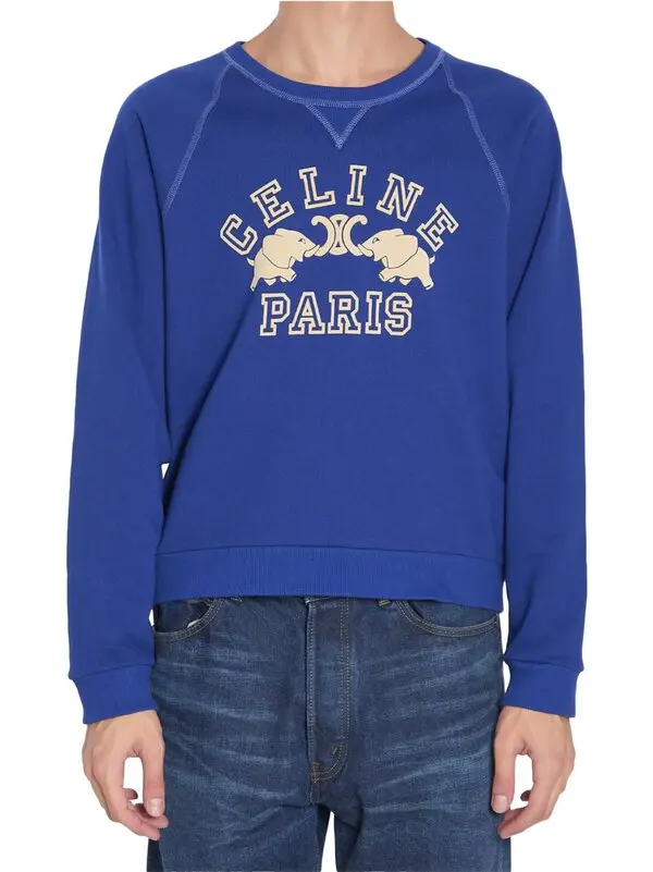 Celine Cotton Fleece Crewneck Sweatshirt - Blue