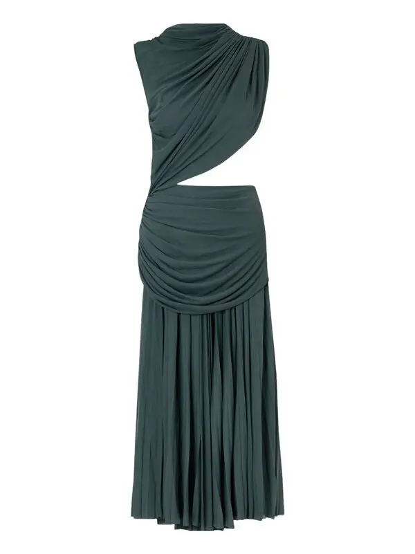 Proenza Schouler Irma Dress With Accordion Pleats - Forest Green