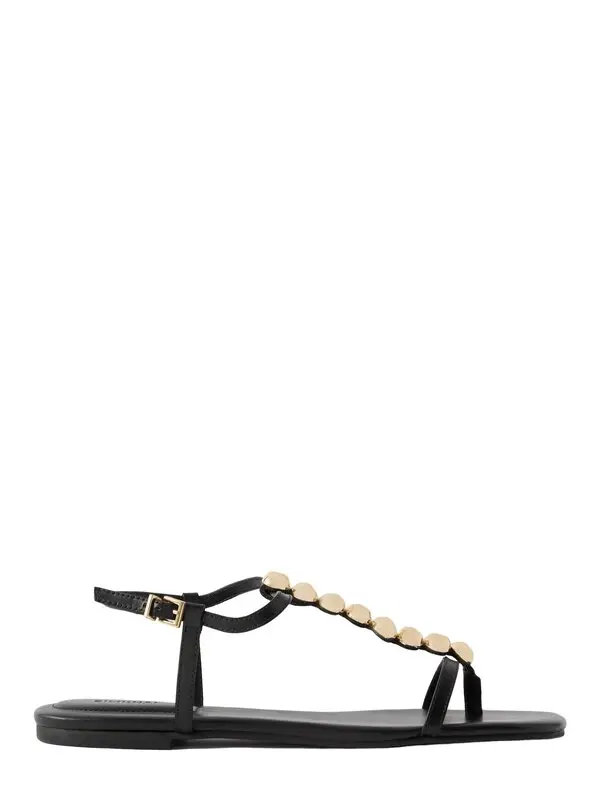 Simkhai Amaya Embellished Leather Flat Sandals - Black