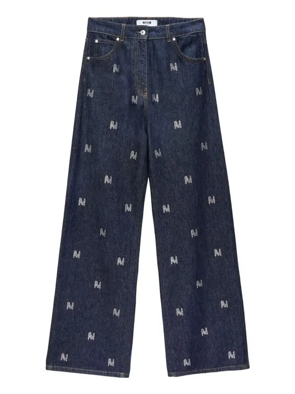 MSGM Rhinestone Logo Wide-leg Jeans - Black