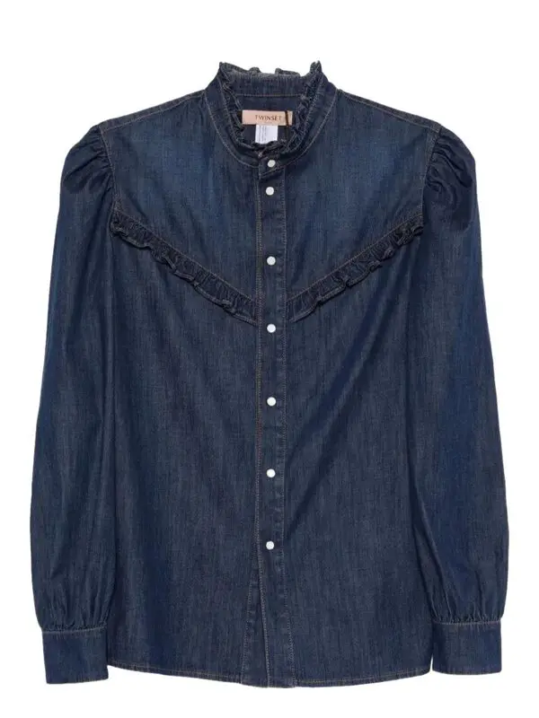 TWINSET Ruffle Detailed Button-up Denim Shirt - Black