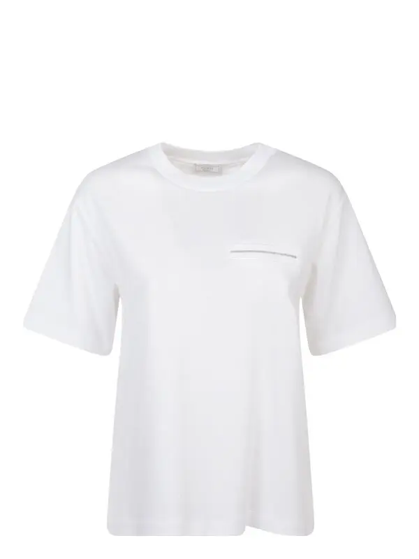 Peserico Short-sleeved Crewneck T-shirt With Embellished Pocket - White