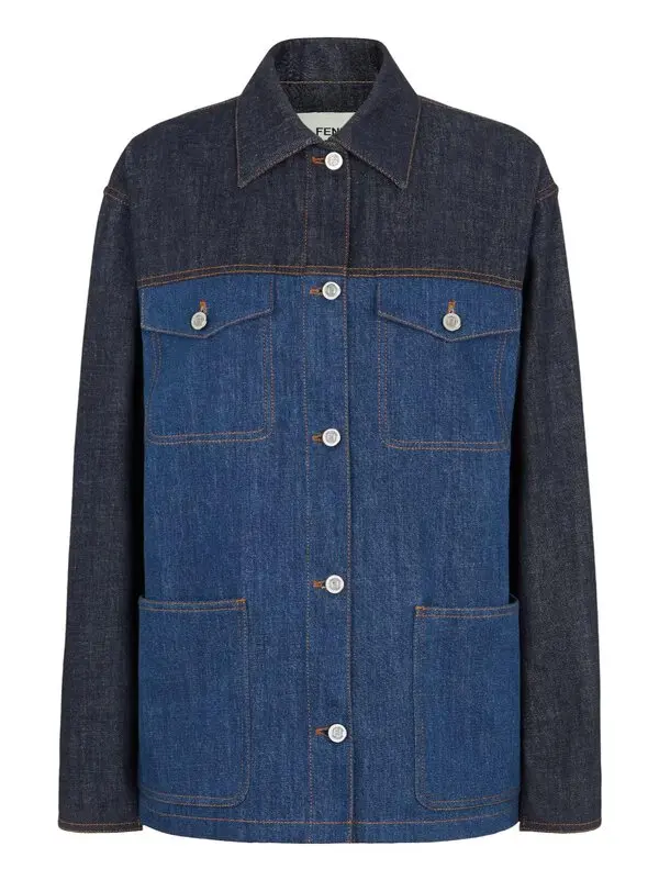 Fendi Two-tone Denim Jacket With Logo Detail - Blue Two-color