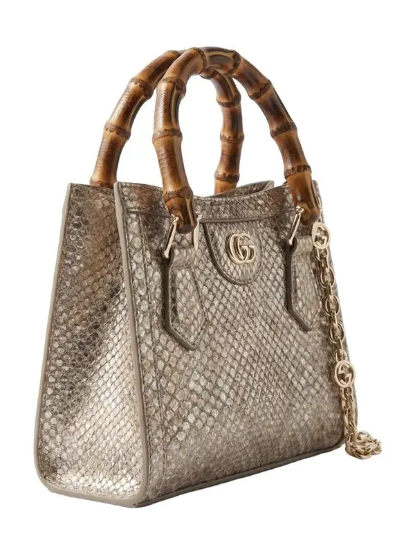 Gucci Diana Small Python Tote Bag With Bamboo Handle - Metallic Gold