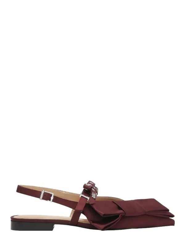 GANNI Slingback Flat With Bow Detail - Deep Burgundy Red