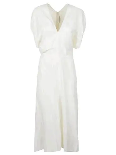 Victoria Beckham V-neck Gathered Short-sleeve Midi Dress - Ivory
