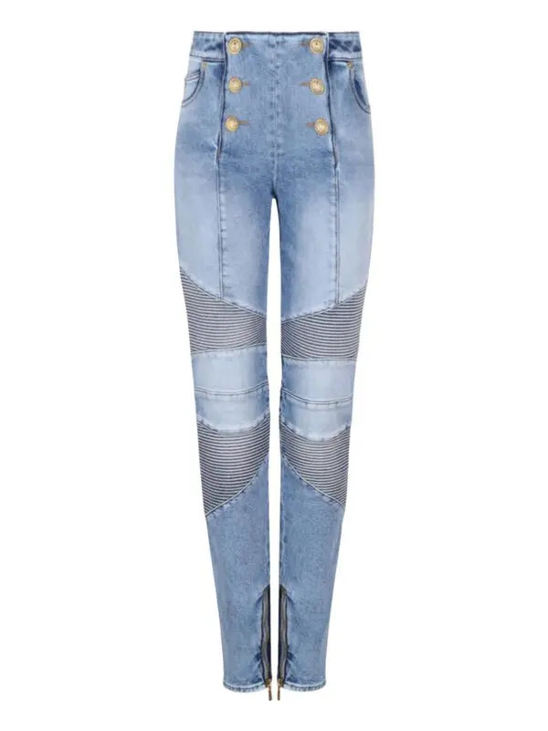 Balmain High Waist Paneled Jeans - Blue