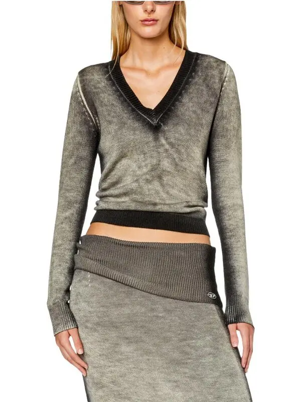 DIESEL® V-neck Jumper With Faded Trim - Nude