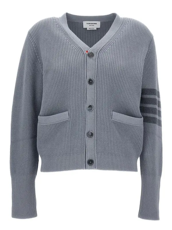 Thom Browne Garment Dyed 4-bar Cardigan - Light Gray