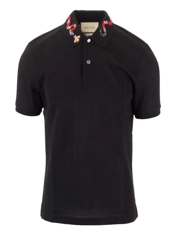Gucci Polo With Snake Embroidery - Black