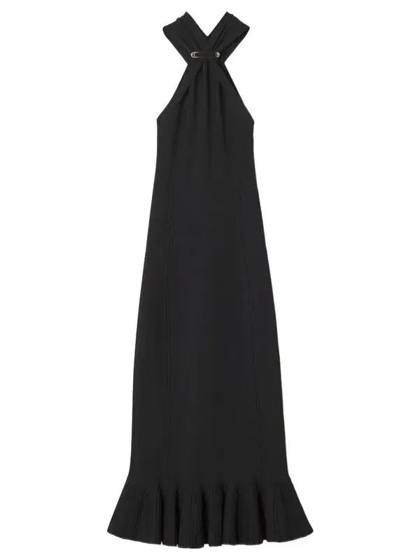 LANVIN Cross-over Midi Dress With Ruffled Hem - Black
