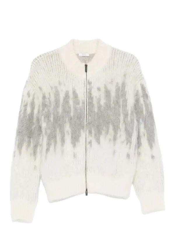 Peserico Zipped Round Neck Cardigan - White