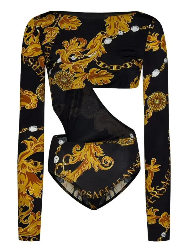 Versace Chain Print Cut-out Bodysuit - Black