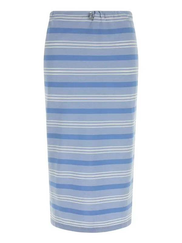Prada Striped Jersey Knitted Skirt With Slit Hem - Light Blue