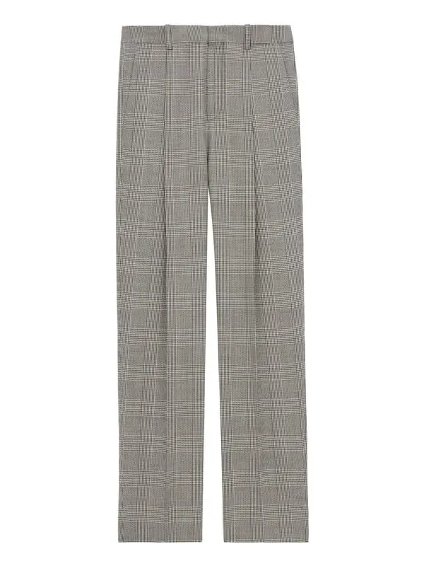 Saint Laurent High Waist Checked Trousers - Gray