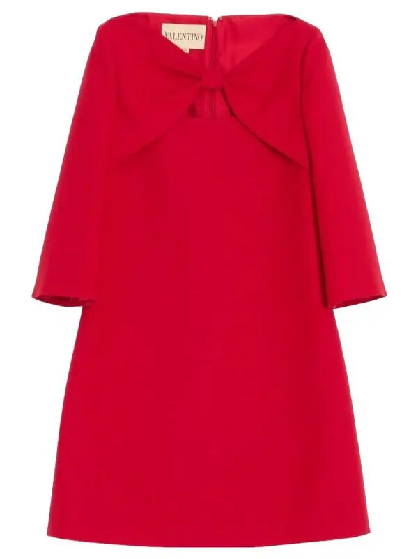 Valentino Garavani Three-quarter Sleeve Bow Detail Mini Dress - Red
