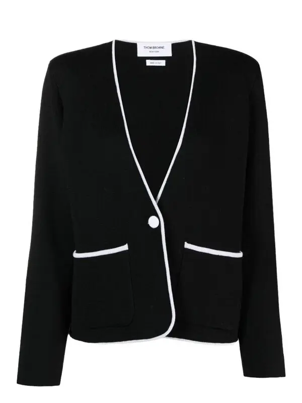 Thom Browne Single Breasted Collarless Jacket - Black