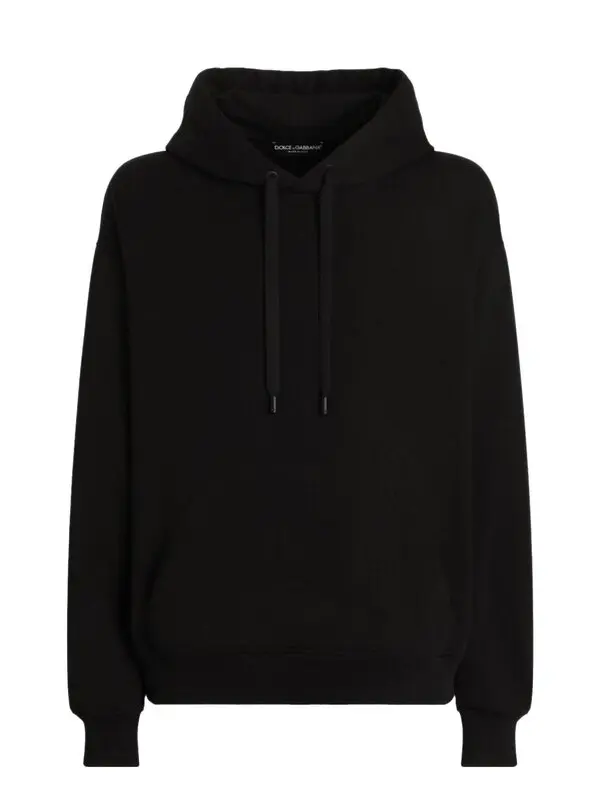 Dolce & Gabbana Logo Embossed Drawstring Hoodie - Black