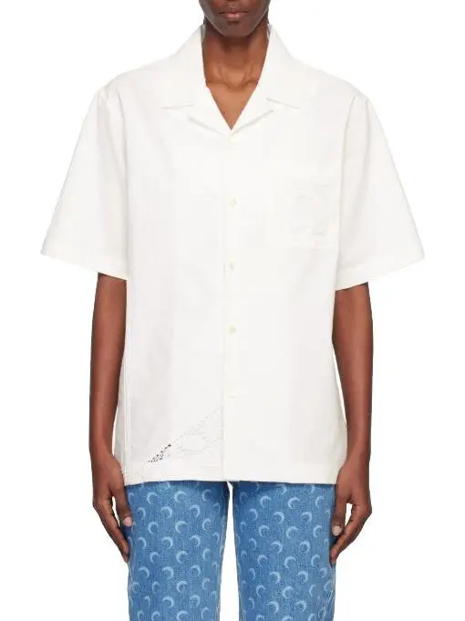 MARINE SERRE Lace Insert Short Sleeve Shirt - White