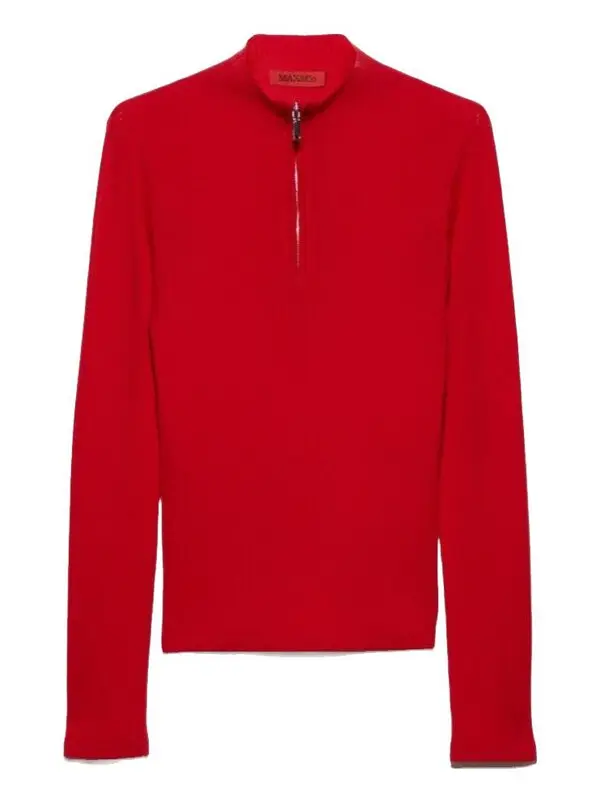 MAXCO. Max&co. Ribbed High Neck Zip-up Sweater - Red