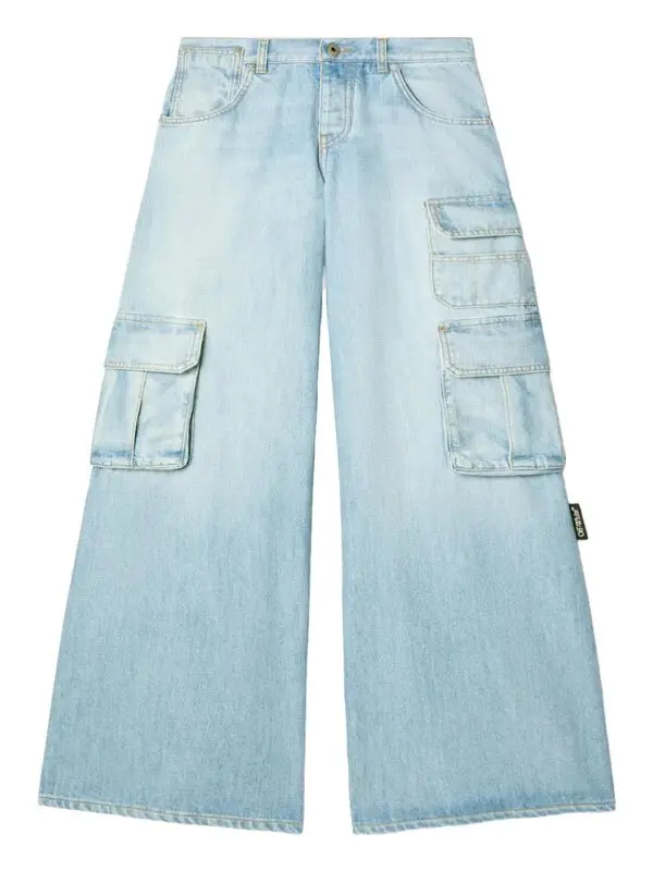 Off-White Wide Leg Cargo Jeans - Light Blue