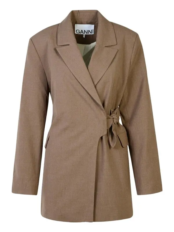 GANNI V-neck Wrap Blazer With Side Lacing - Brown