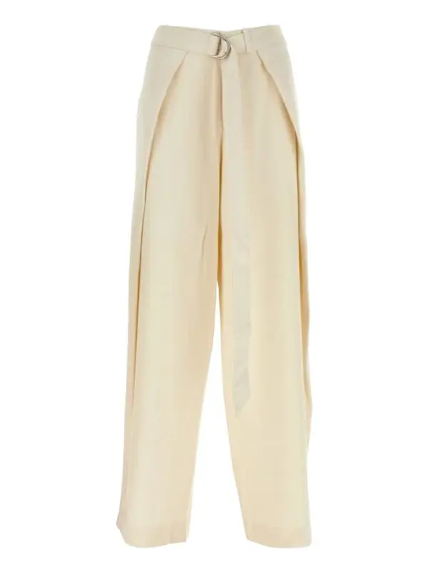 Ami Belted Wide Leg Tailored Trousers - Nude