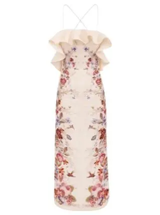 Zimmermann Patience Frill Vanilla Floral Midi Dress - Pink