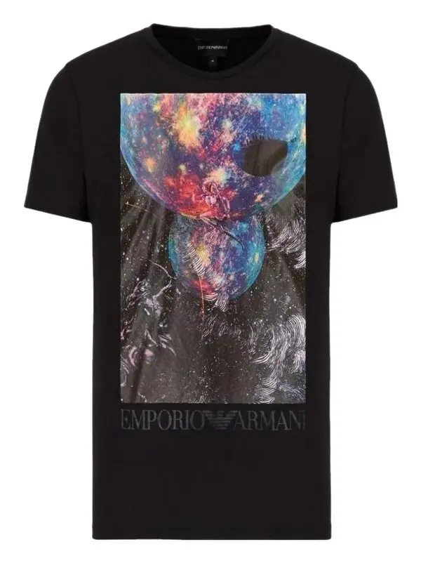 Emporio Armani Graphic-print Cotton T-shirt - Black